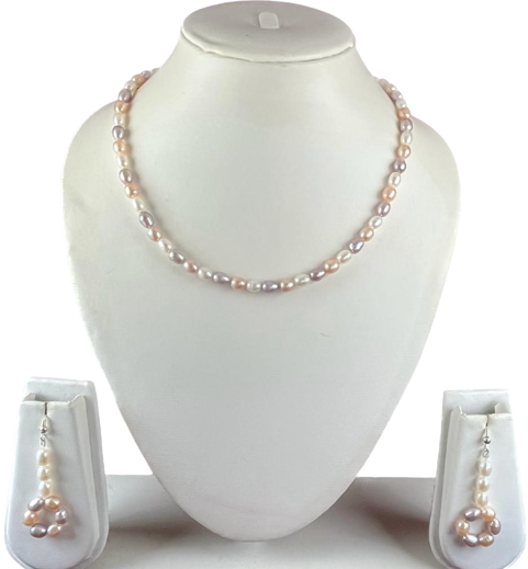 Charming 6 mm Multi Color Oval Real Pearl Set With Hangings – My Pearls