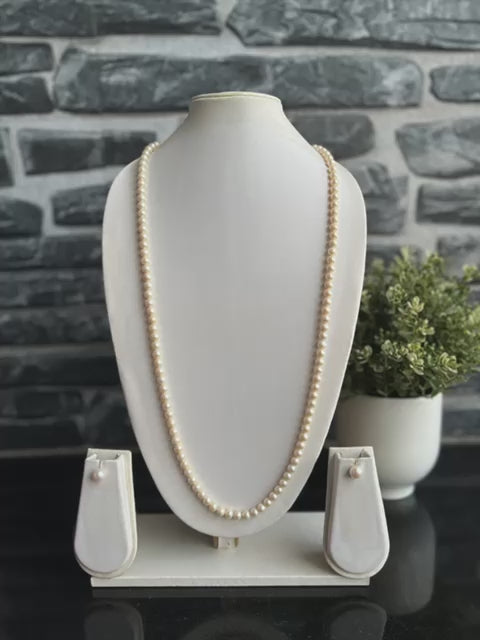 My Pearls 6 mm white Round Pearls Long Necklace Set
