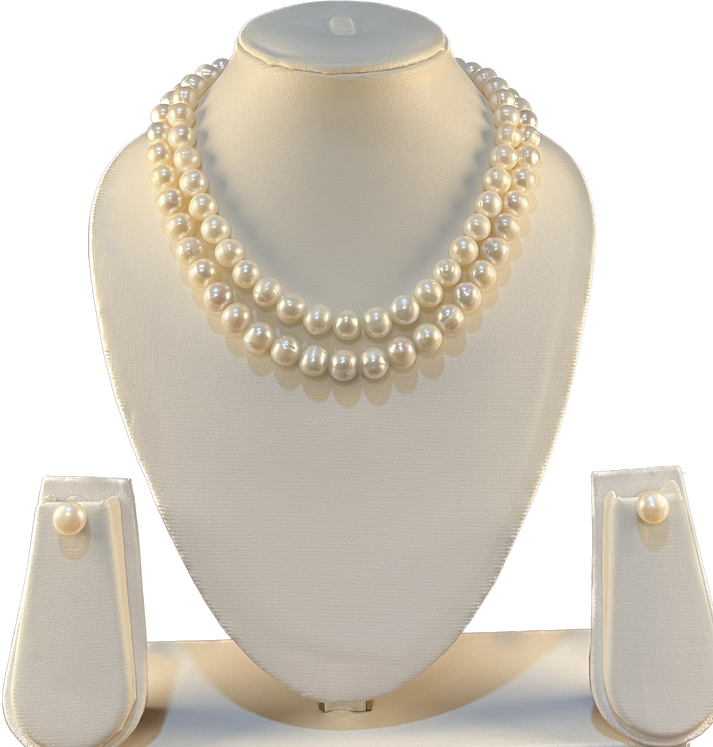 Shaina - 10 mm White Round Pearls two liner pearl necklace set – My Pearls